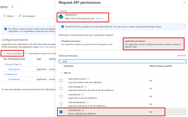 Sites.Selected API permissions for SharePoint access - Vlad's ...
